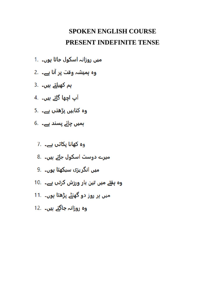 Spoken English Present Indefinite Tense | PDF