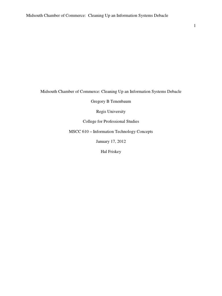 MSCC 610 Case Study 1.7 Pp.177 Due1.17.2012 Midsouth Chamber of ...