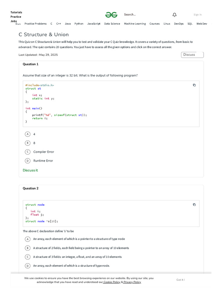 Quiz About C Structure & Union | PDF | Pointer (Computer Programming) | Computer Programming