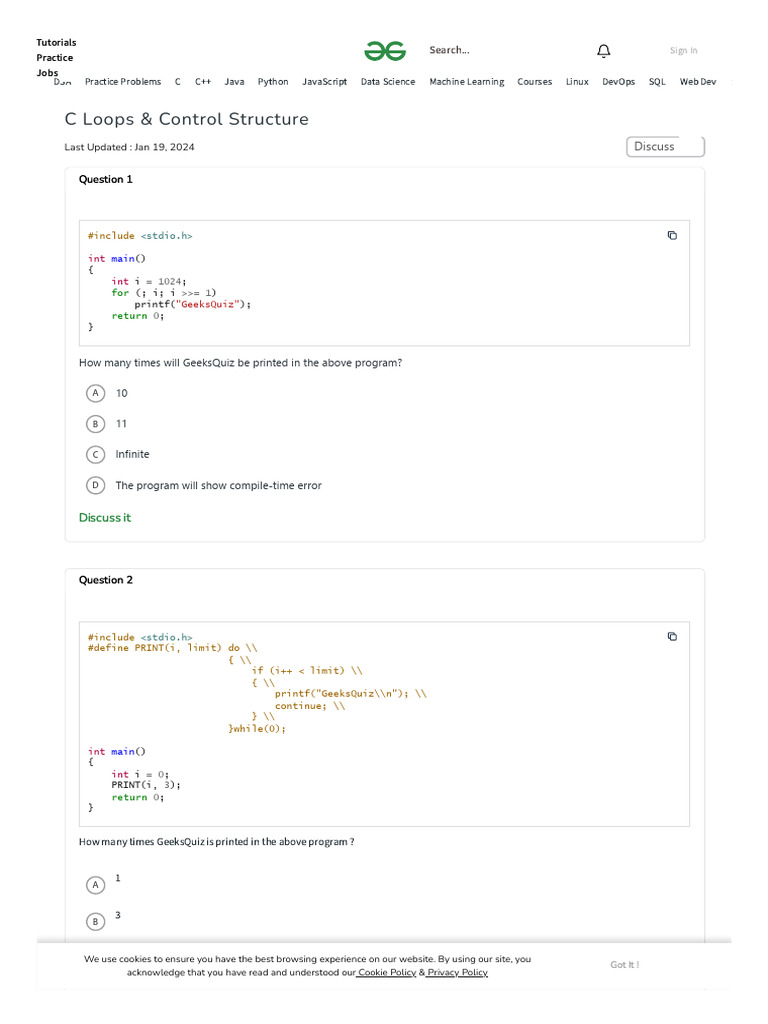Quiz About C Loops & Control Structure | PDF | Control Flow | Object Oriented Programming