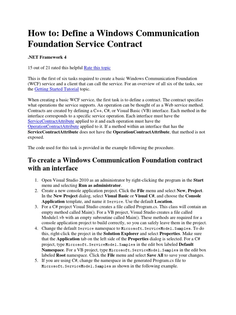 How To: Define A Windows Communication Foundation Service Contract ...