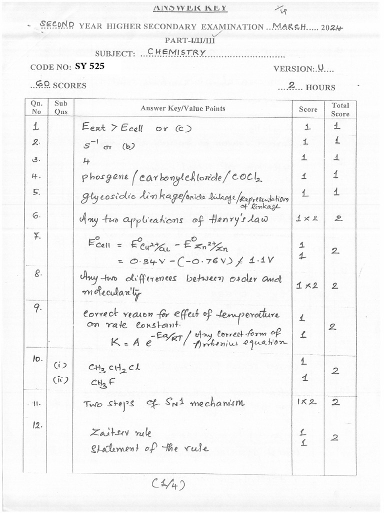 Chemistry QP Key | PDF