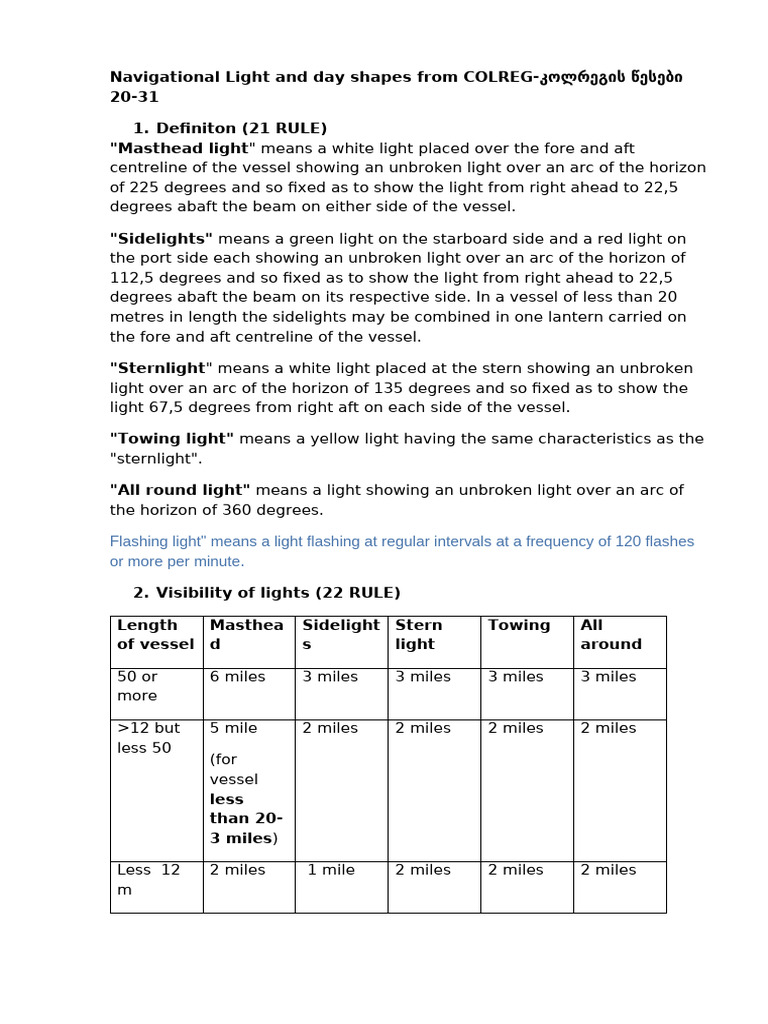 COLREG Navigation Lights and Shapes | PDF | Stern | Mast (Sailing)