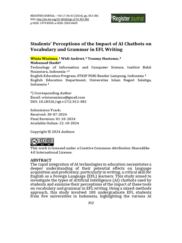 FINAL Students' Perceptions of The Impact of AI Chatbots On Vocabulary ...