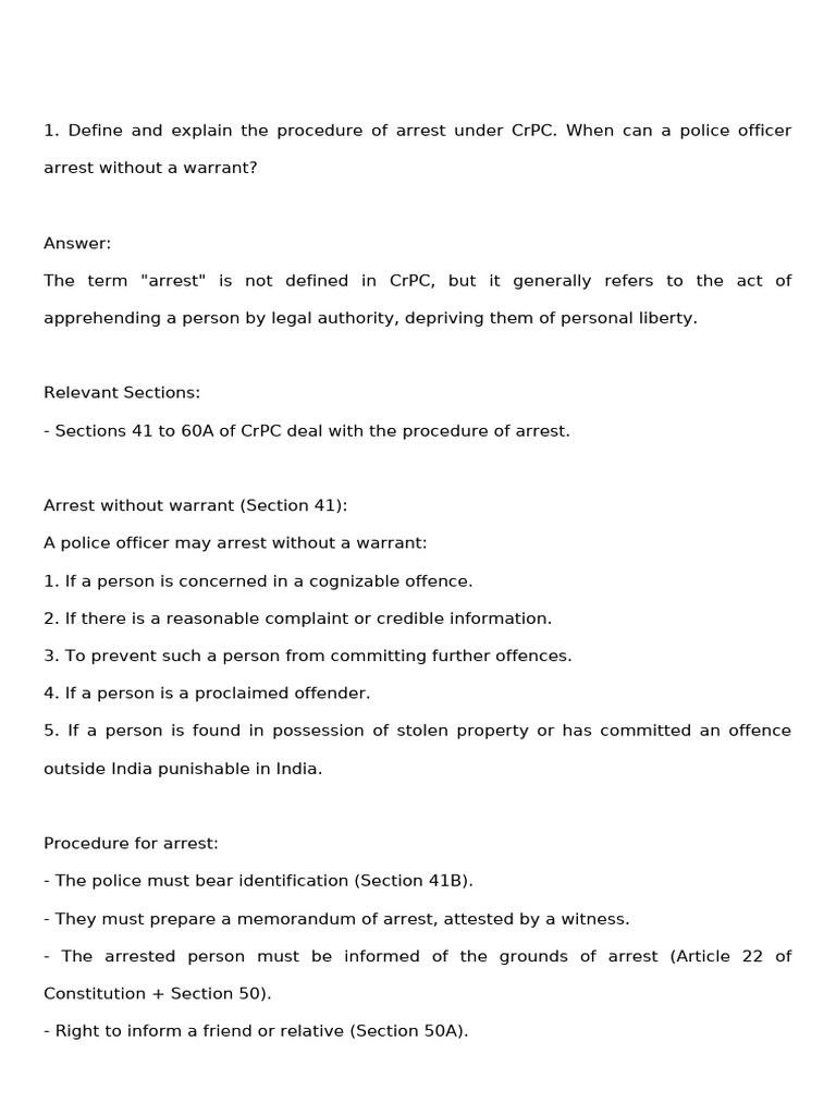 CrPC Arrest and FIR Procedures Explained | PDF