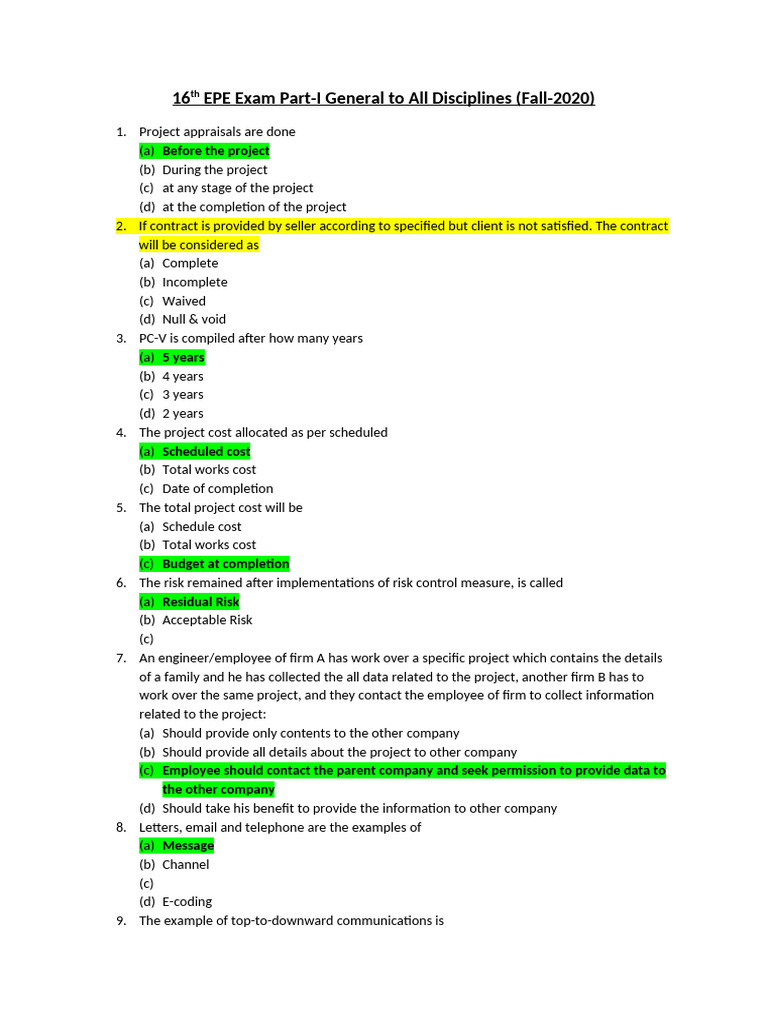 16th EPE General Test (Part I) | PDF | Environmental Impact Assessment