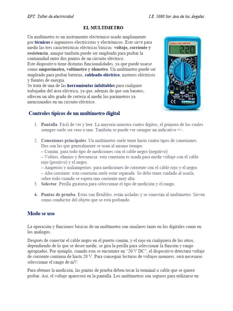 El Multimetro | PDF | Corriente eléctrica | voltaje