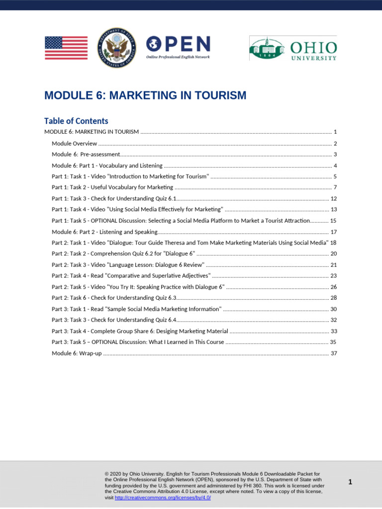 Tourism M6 MOOC Module Packet | PDF | Adjective | Linguistics