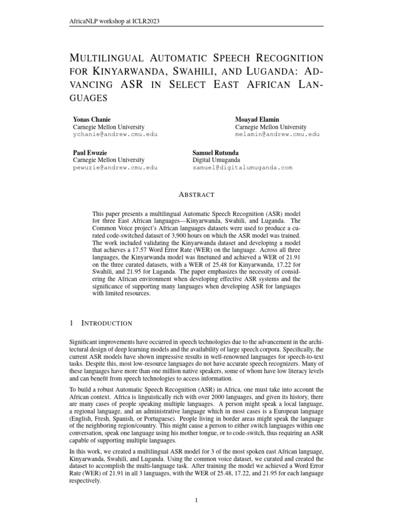 Multilingual ASR for East African Languages | PDF | Speech Recognition ...