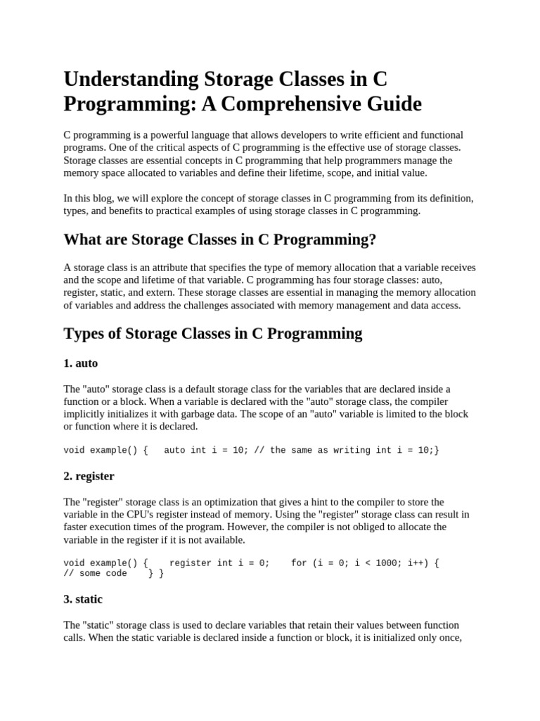 Understanding Storage Classes in C Programming A Comprehensive Guide | PDF | Variable (Computer ...