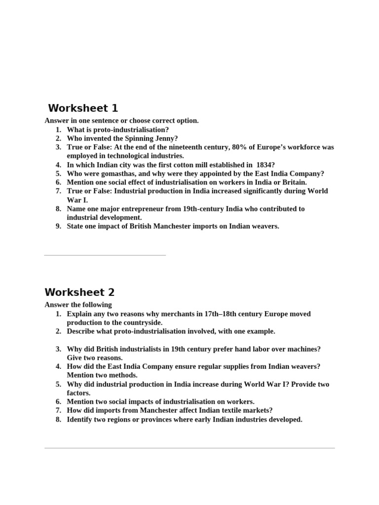 Age of Industrialisation Worksheet 1 | PDF | Industrial Revolution ...