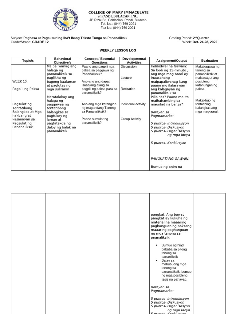 Week 10 - Grade 12 | PDF