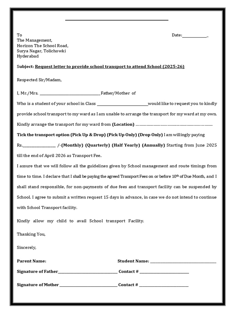 School Transport Request for 2025-26 | PDF