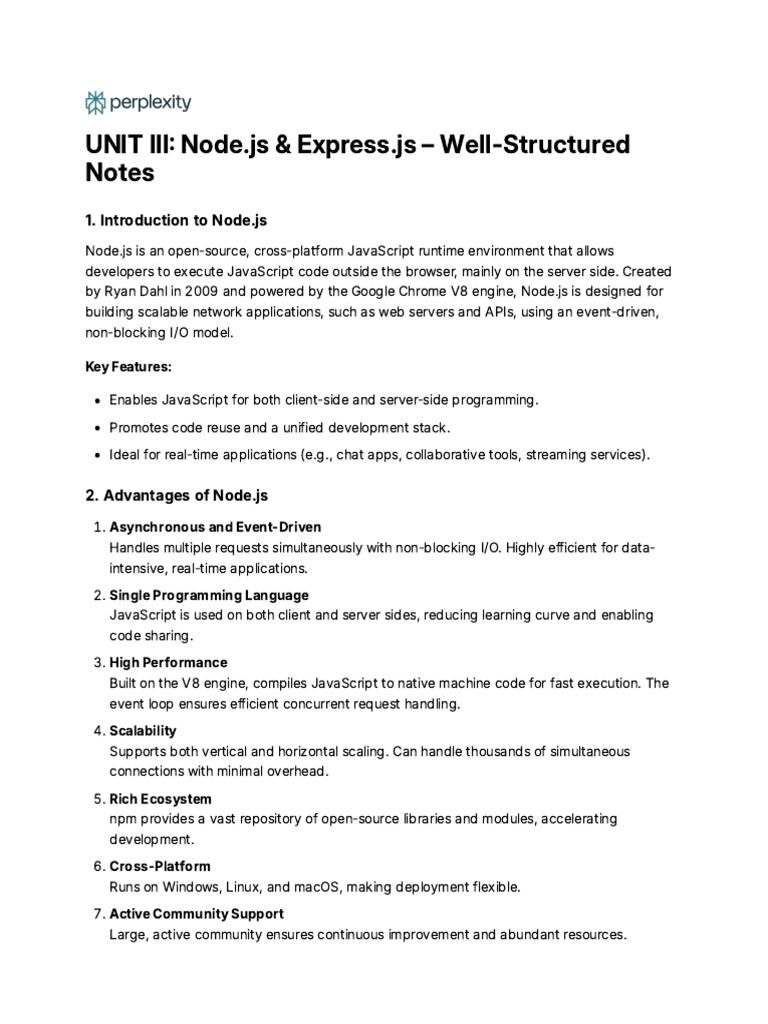 UNIT III - Node - Js & Express - Js - Well-Structured N | PDF | Systems ...