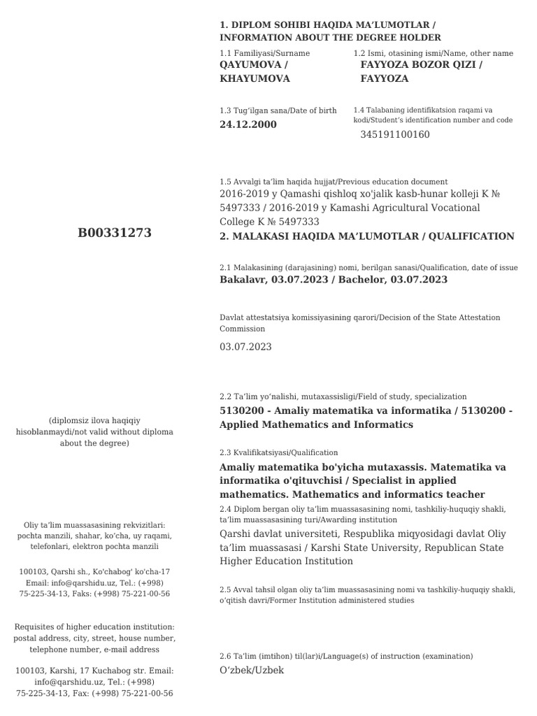 Ilova Qayumova Fayyoza Bozor Qizi | PDF | Mathematics | Differential ...