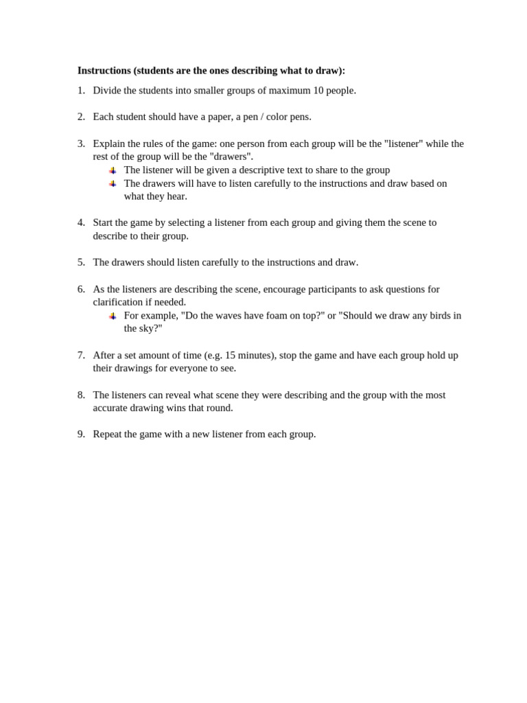 Group Drawing Game Instructions | PDF | Beach