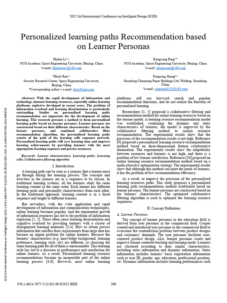 Personalized Learning Paths Recommendation Based On Learner Personas ...