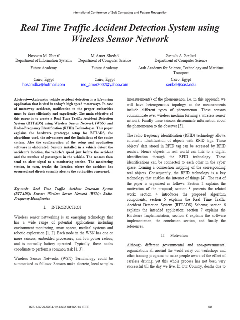 Real-Time Traffic Accident Detection System | PDF | Wireless Sensor ...