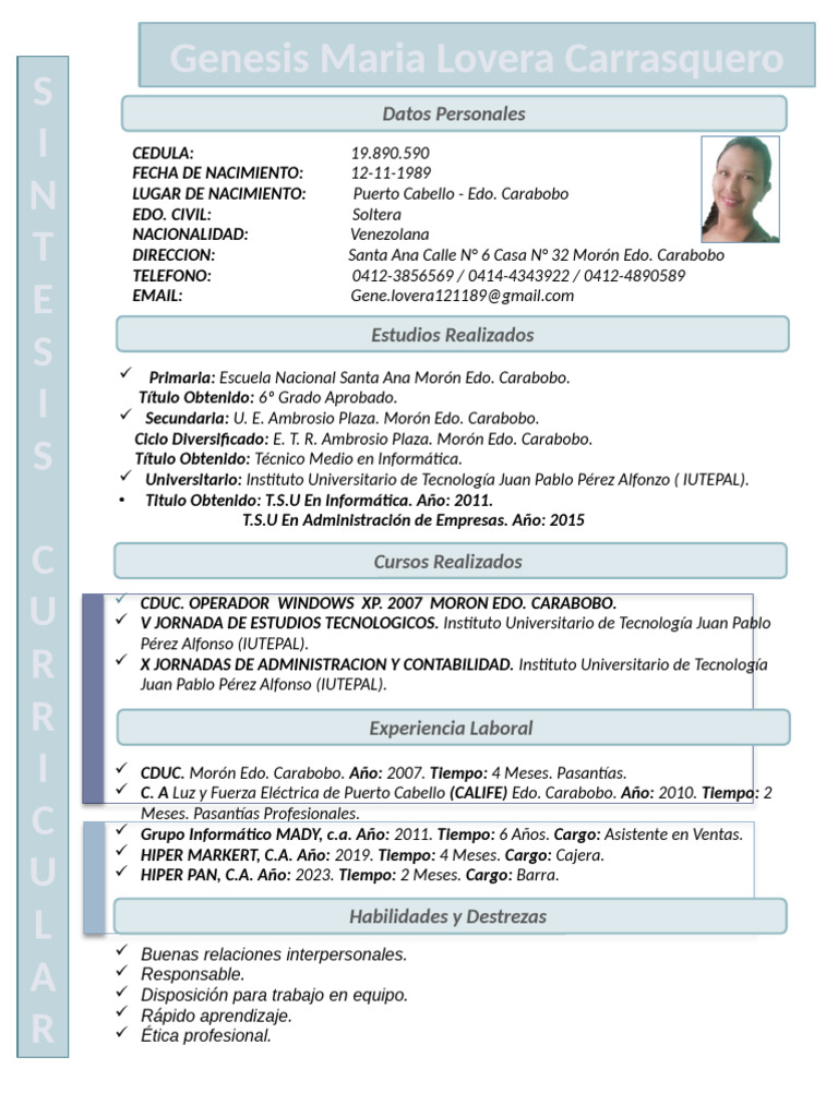 Curriculum Genesis Maria Lovera C. | PDF