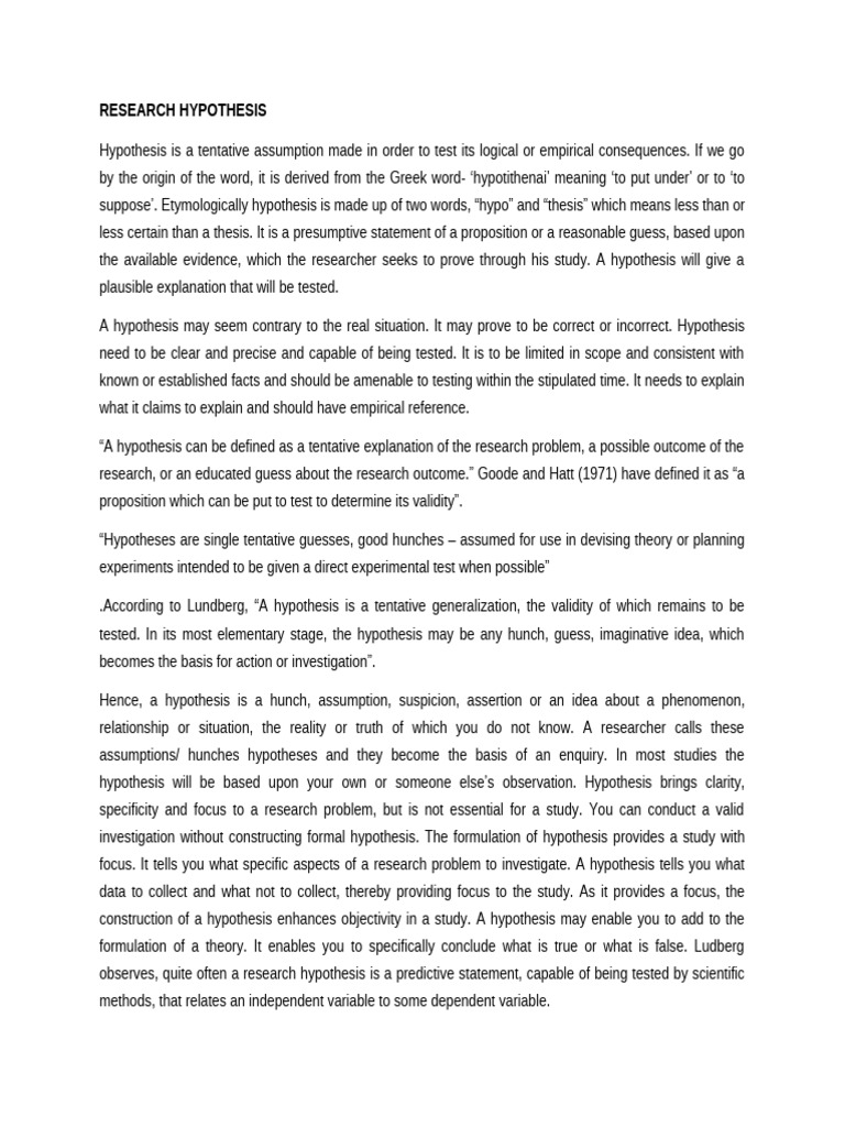 Research Hypothesis | PDF | Hypothesis | Null Hypothesis