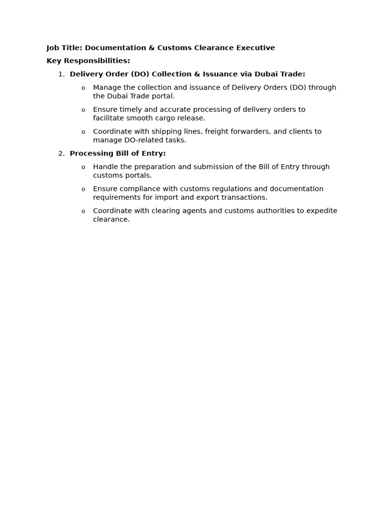 Documentation & Customs Clearance Executive | PDF
