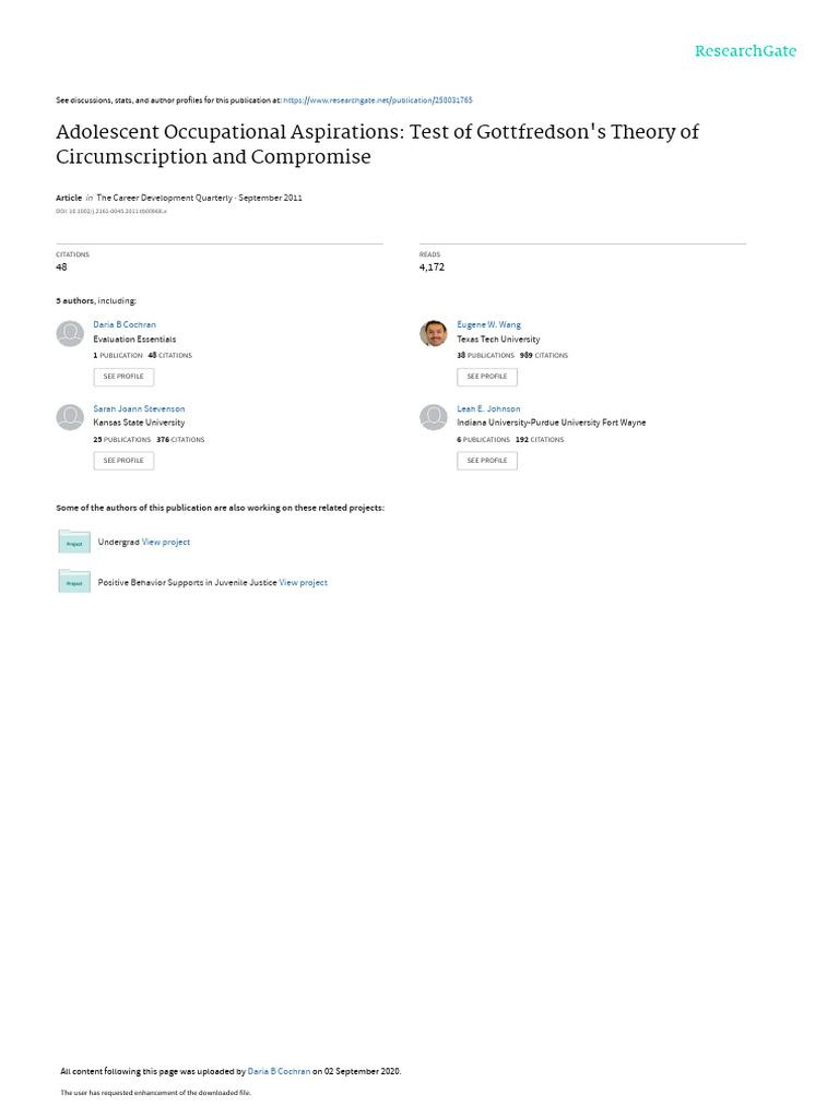 Adolescent Occupational Aspirations Test of Gottfredsons Theory of ...