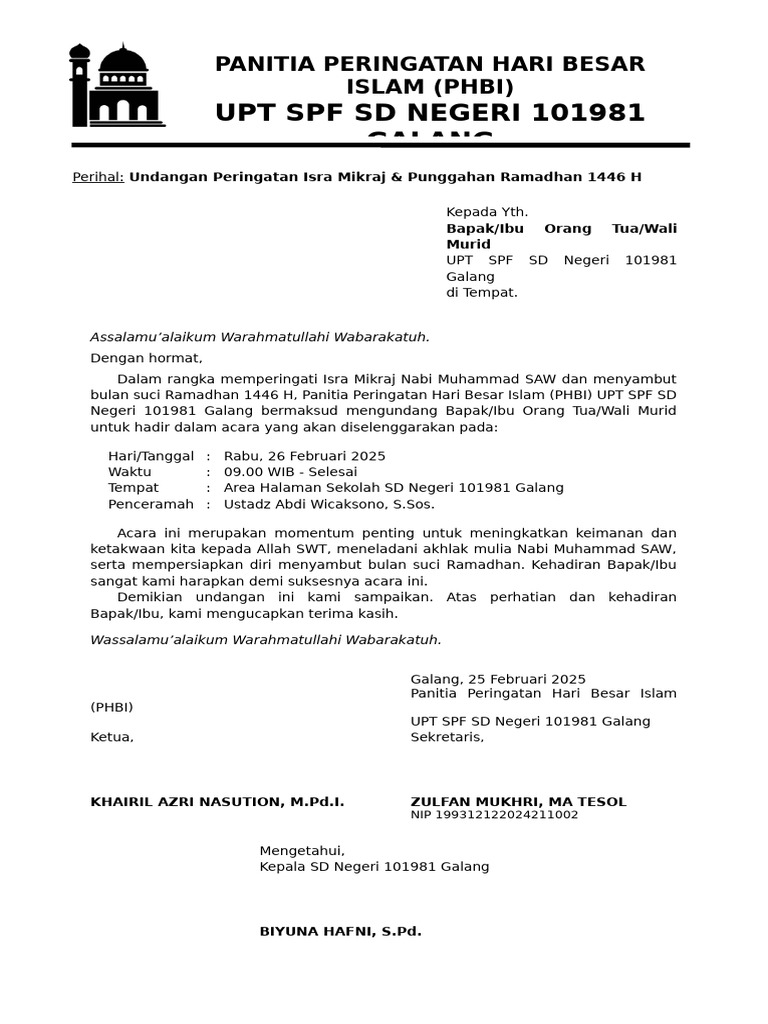 Undangan Isra Mikraj & Ramadhan 1446 H | PDF