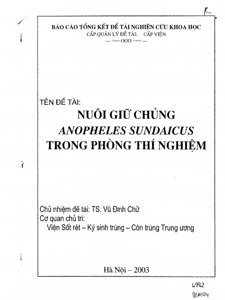 Nuôi Giữ Chủng Anopheles Sundaicus Trong Phòng Thí Nghiệm | PDF