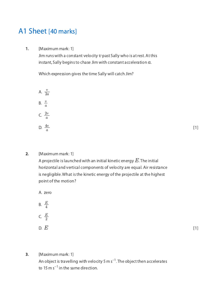 Physics Questions on Motion and Forces | PDF | Projectiles | Velocity
