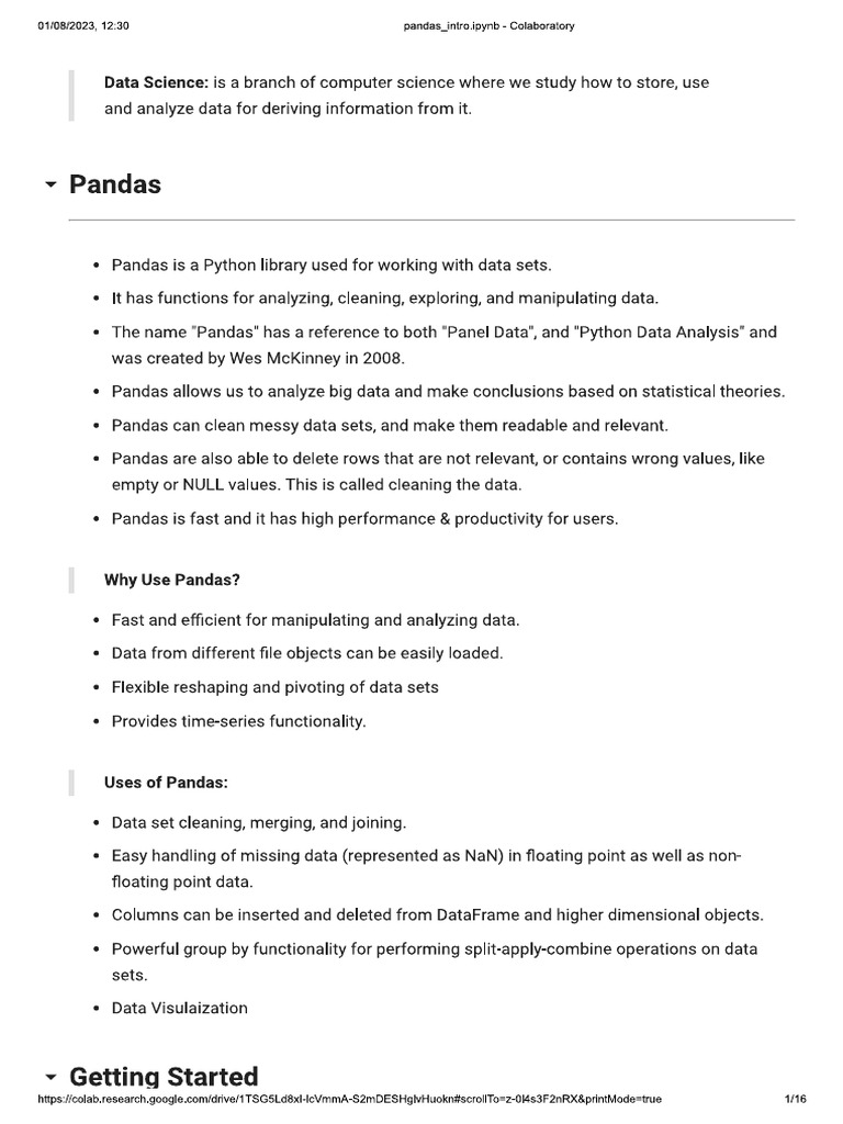 Pandas Intro Notes | PDF