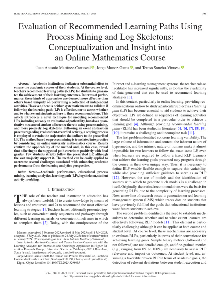 Evaluation of Recommended Learning Paths Using Process Mining and Log Skeletons ...