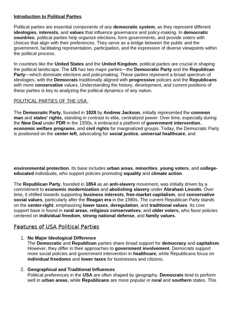 Comparitive Politics Unit 3 (Political Parties of The U.S.a and U.K ...