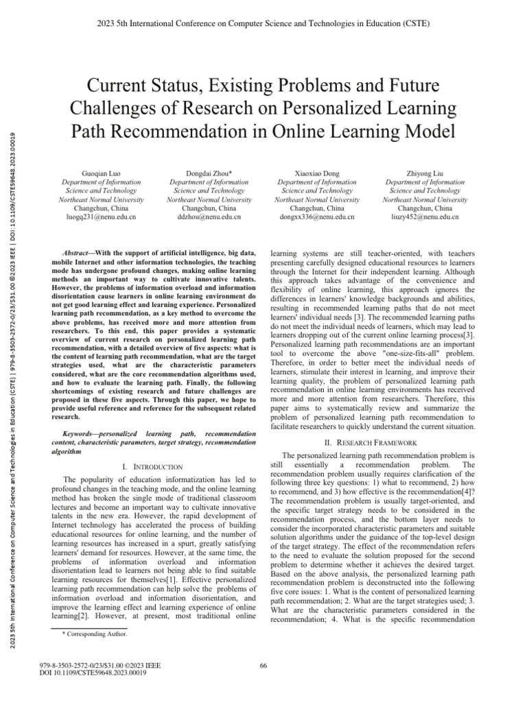 Current Status Existing Problems and Future Challenges of Research On Personalized Learning Path ...