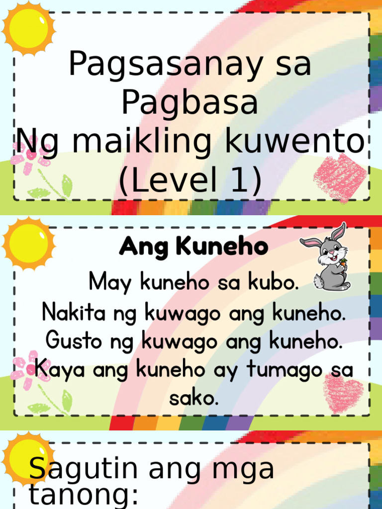 Pagsasanay Sa Pagbasa NG Maikling Kuwento (Level 1) PIC | PDF