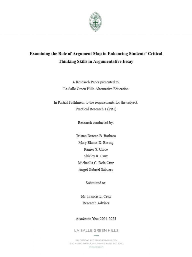 Group1 Examining The Role of Argument Map in Enhancing Students Critical Thinking Skills in ...