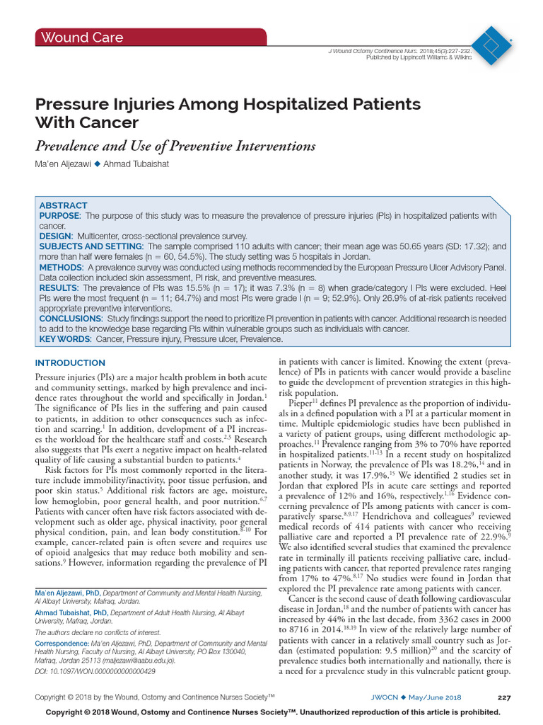 Pressure Injuries Among Hospitalized Patients With.5 | PDF | Cancer ...