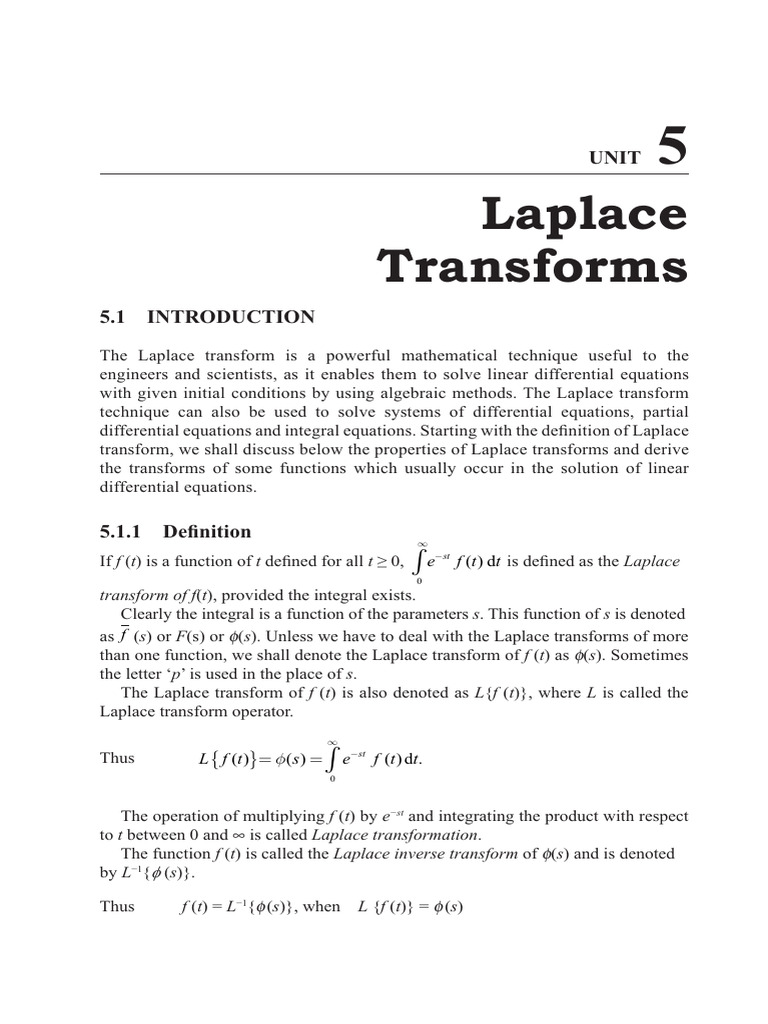 T Veerarajan - Laplace Transform | PDF | Equations | Laplace Transform