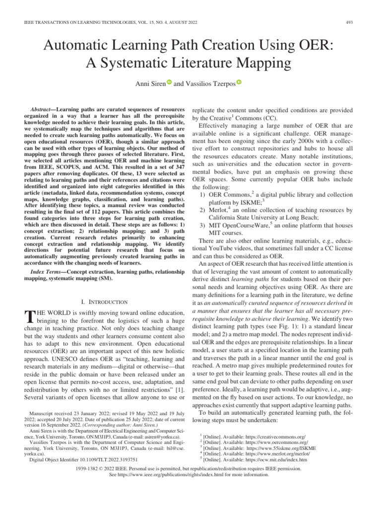 Automatic Learning Path Creation Using OER A Systematic Literature ...