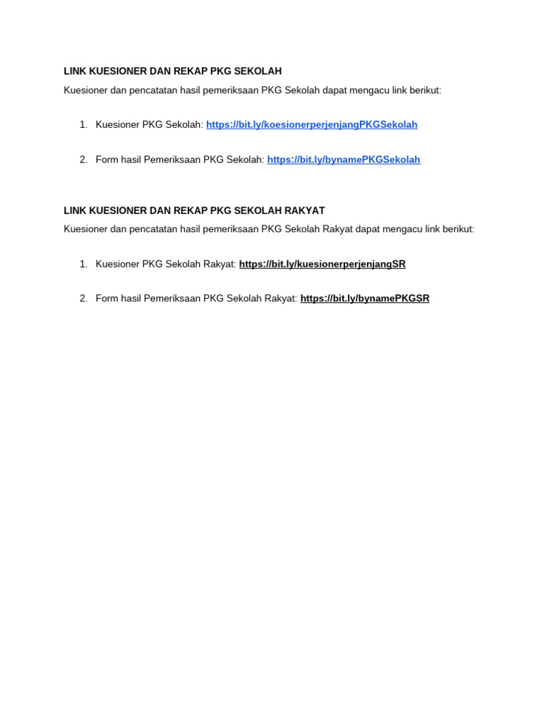 Link Kuesioner Dan Rekap PKG Sekolah Dan Sekolah Rakyat | PDF