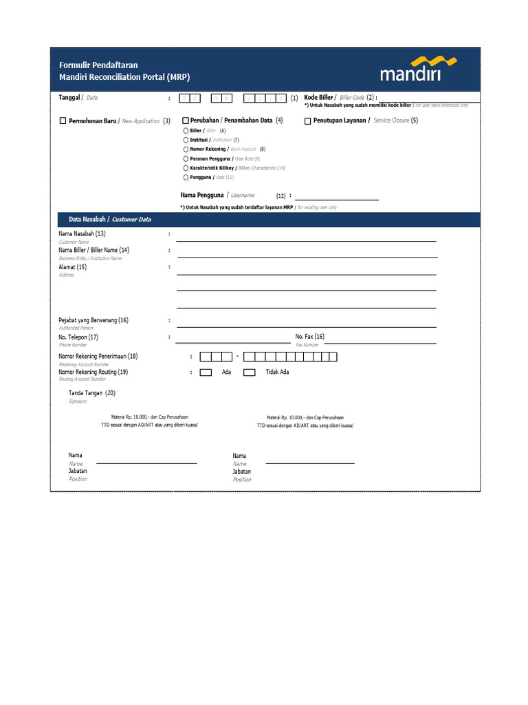 Form Pendaftaran Mandiri Reconciliation Portal (MRP) | PDF