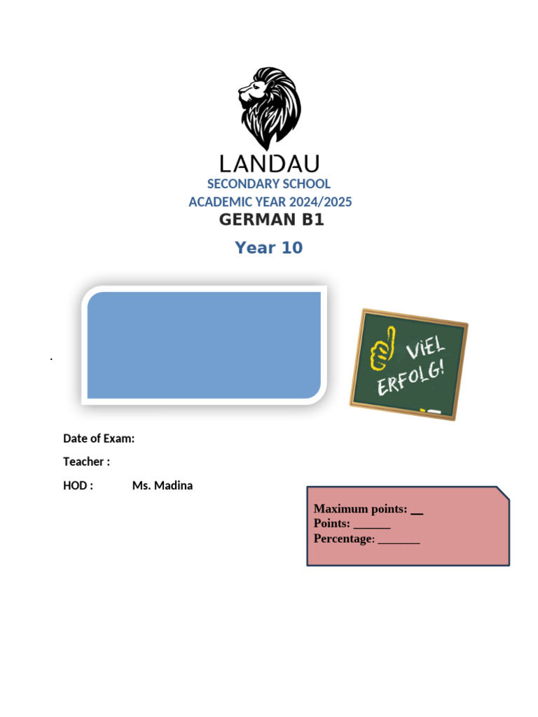 LANDAU School Test Cover Sheet 2024 | PDF