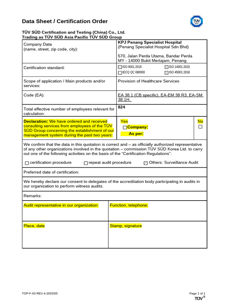 Data Sheet - Certification Order | PDF