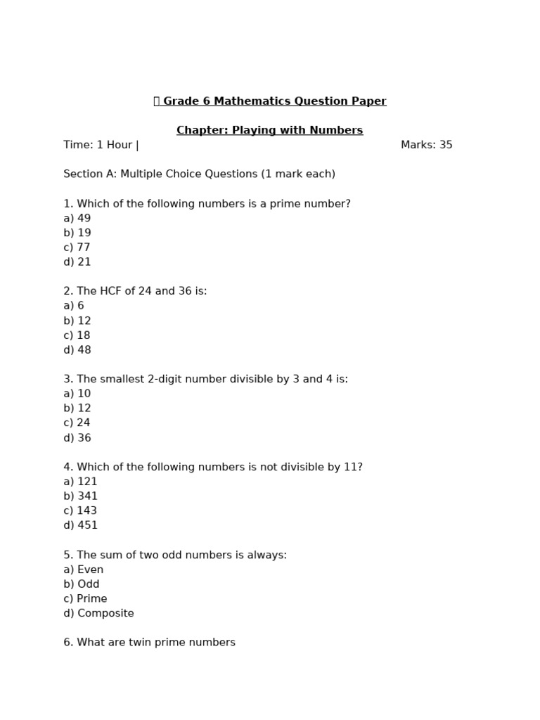 Grade 6 Playing With Numbers | PDF