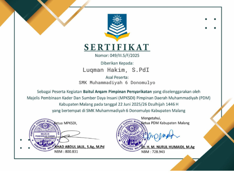 Sertifikat - Luqman Hakim, S.pdi | PDF
