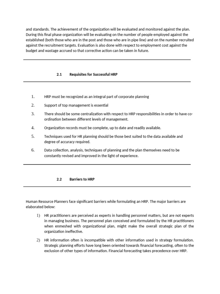 2.1 Requisites For Successful HRP | PDF