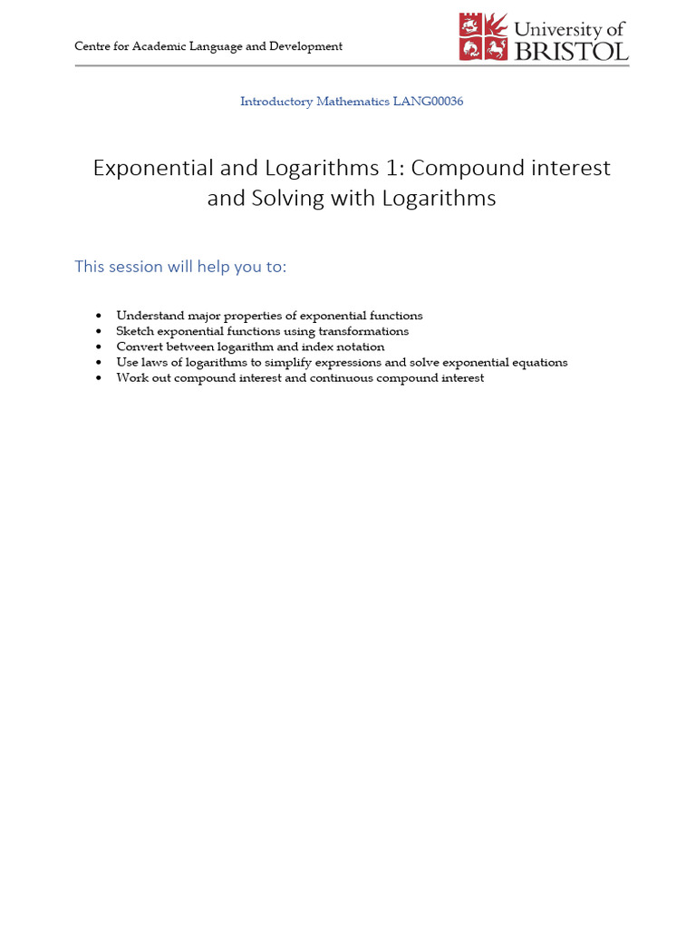 04b Exponential and Logarithms 1 Workbook 24-25 Version | PDF | Exponential Function | Logarithm