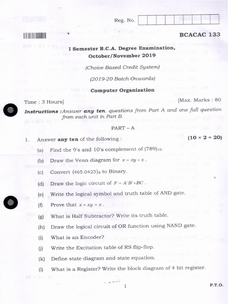 BCA I Semester Computer Organisation Nov 2019 | PDF