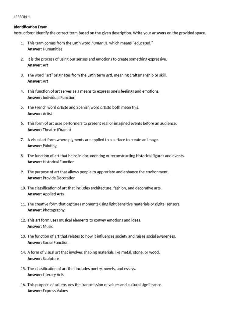 Art and Literature Exam Questions | PDF | Narration | Poetry