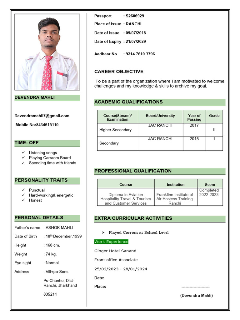 Devendra Mahli Resume 1pdf-1 | PDF | Educational Stages | Qualifications