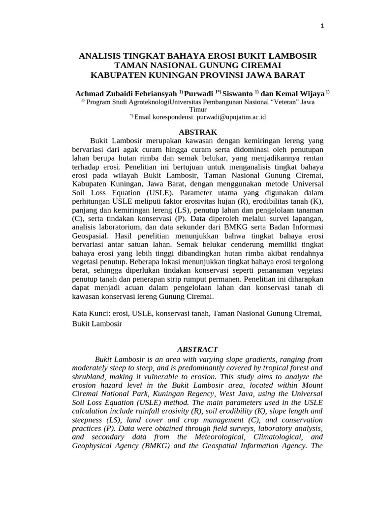 Analisis Erosi Bukit Lambosir TNGC | PDF